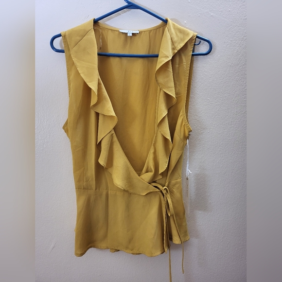 Tops | Nwt Yellow Ruffle Wrap Top | Poshmark